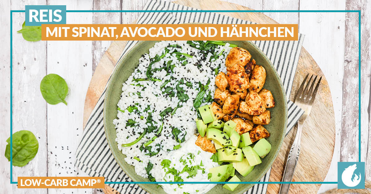 Herzhafter Low-Carb Reis mit Spinat, Avocado und Hähnchen 💚🍗